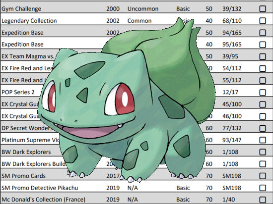 Bulbasaur Pokémon Card List - Coded Yellow